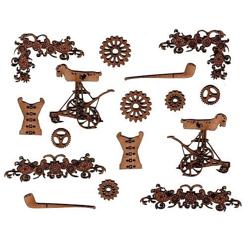 Mini Steampunk Motifs Wood Shapes 5 for altered art and crafts