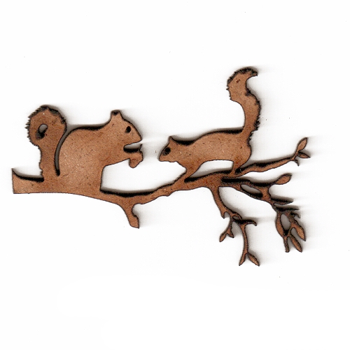 Squirrels on Branch Wood Shape for altered art and craft projects
