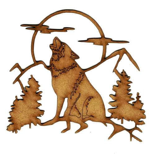 Howling Wolf Scene MDF Wood Shape Style 2