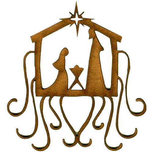 Christmas Nativity Scene with Flourishes MDF Wood Shape