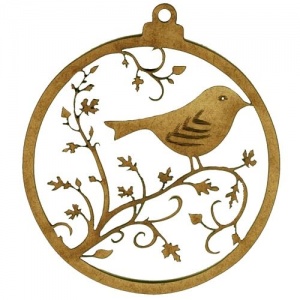 Songbird on Vine Bauble - MDF Christmas Wood Shape
