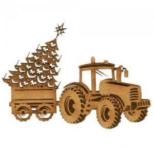 Tractor Trailer with Christmas Tree MDF Wood Shape